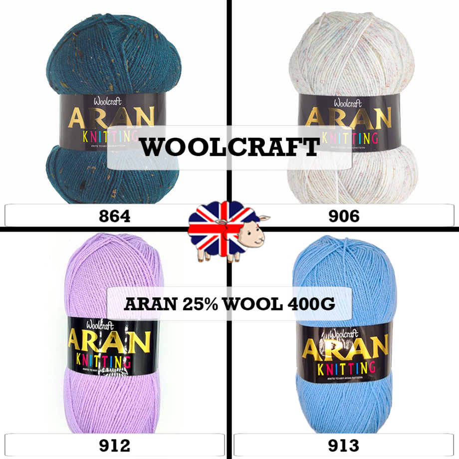 Woolcraft - Aran 25% Wool 400g Full Range - Knitting Wool Sales