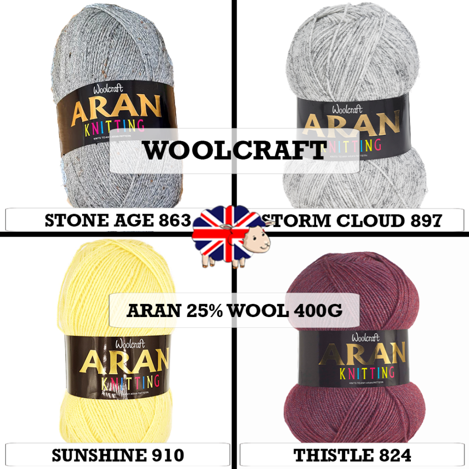 Woolcraft - Aran 25% Wool 400g Full Range - Knitting Wool Sales