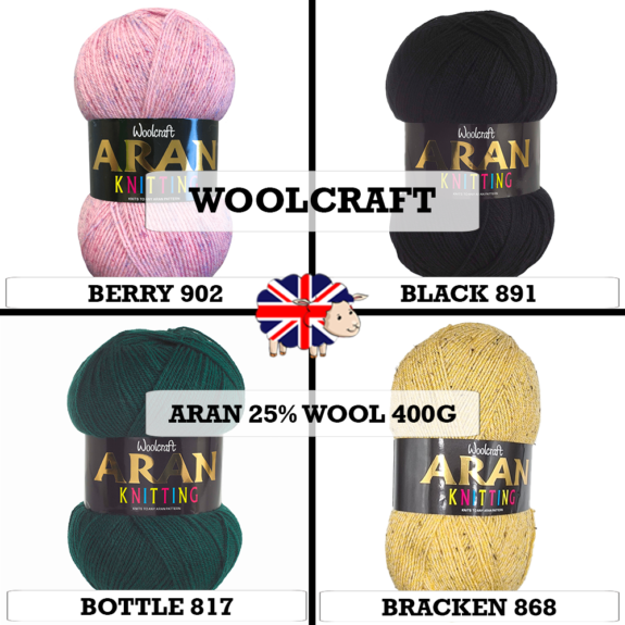 Woolcraft - Aran 25% Wool 400g Full Range - Knitting Wool Sales