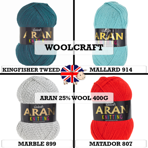 Woolcraft - Aran 25% Wool 400g Full Range - Knitting Wool Sales