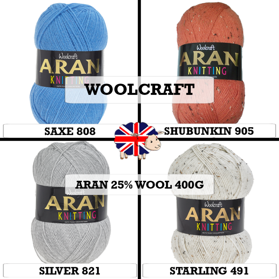 Woolcraft - Aran 25% Wool 400g Full Range - Knitting Wool Sales
